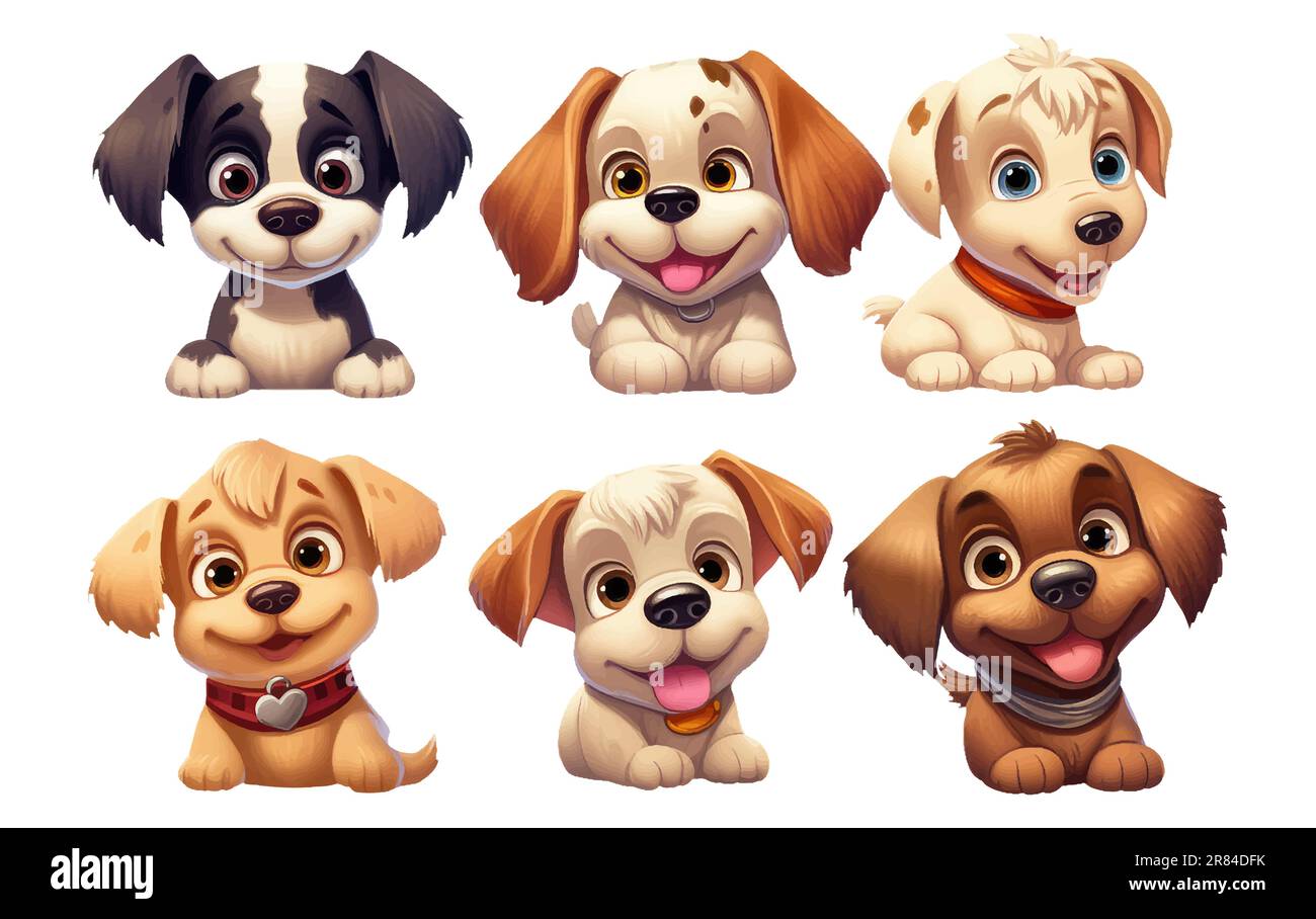 ui set vector illustration of cute puppy different breeds of dogs ...