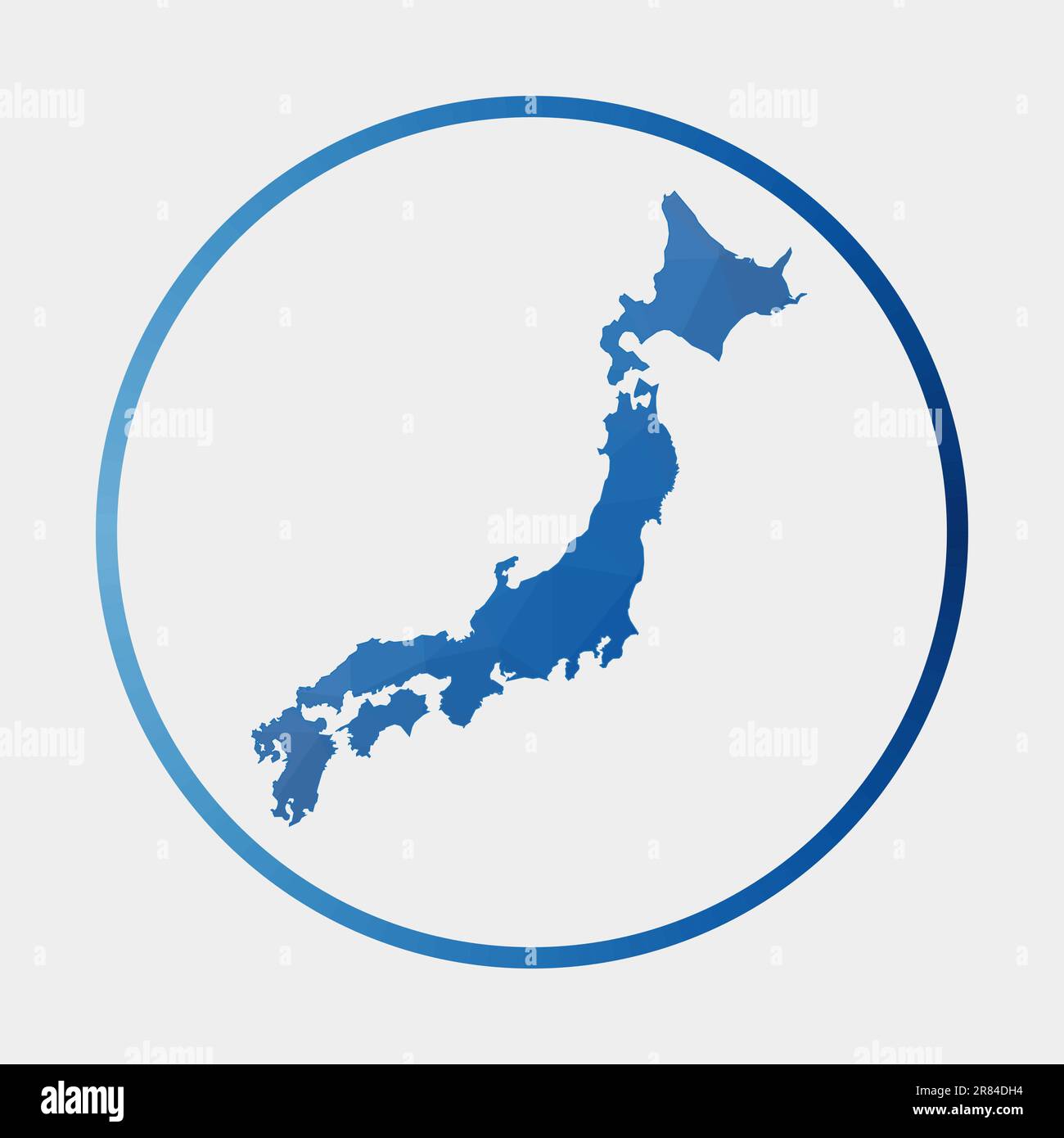 Japan icon. Polygonal map of the country in gradient ring. Round low ...