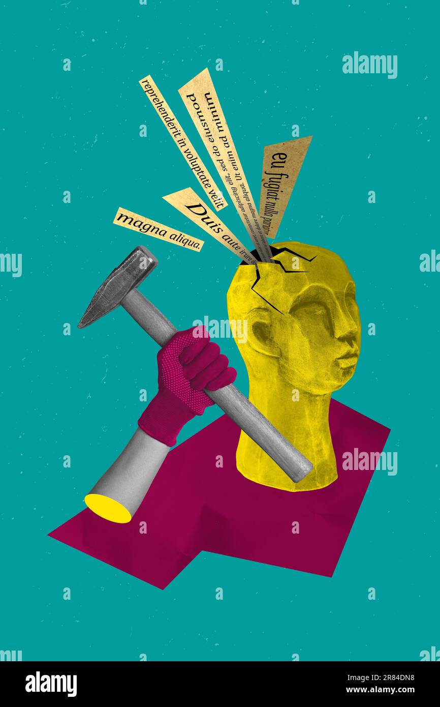 Photo cartoon comics sketch collage picture of arm broking hammer ...