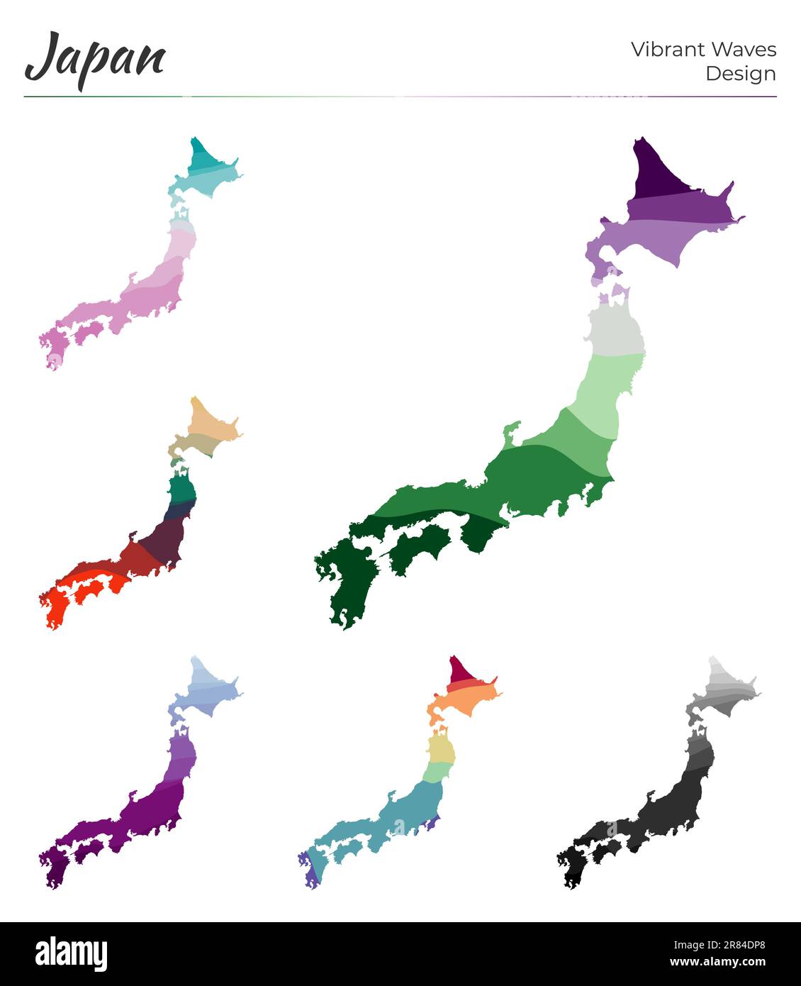 Set of vector maps of Japan. Vibrant waves design. Bright map of the ...