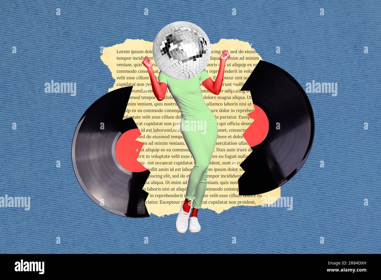 Headless surreal disco ball girl artwork collage concept nostalgia old ...
