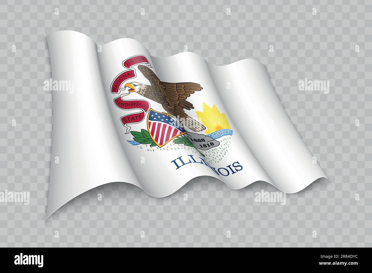 3D Realistic waving Flag of Illinois is a state of United States on ...