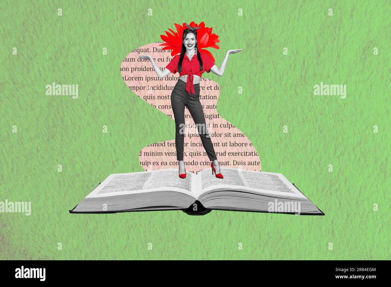 Composite collage image woman open book academic advertising new ...