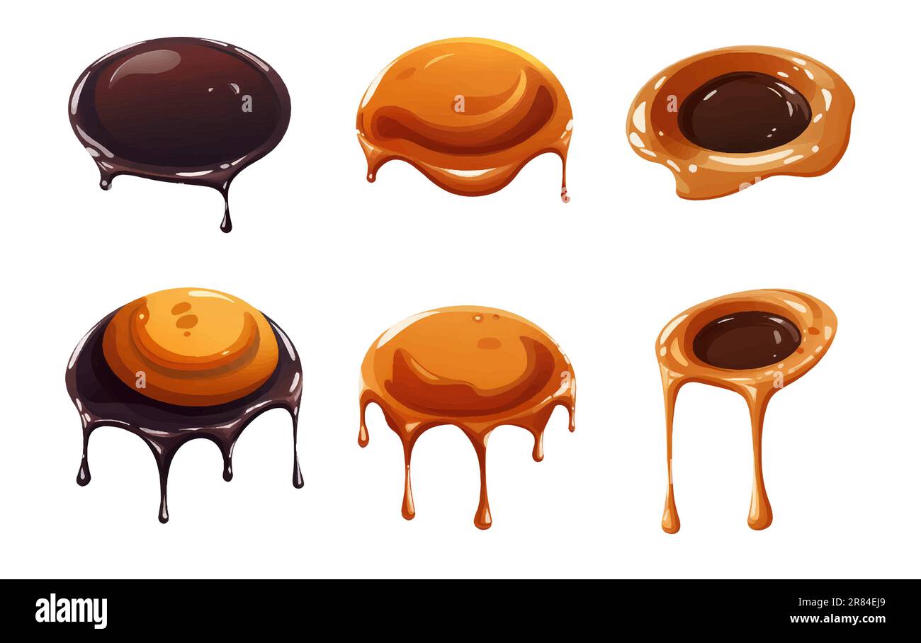 ui set vector illustration of caramel liquid drop blot splash isolate ...