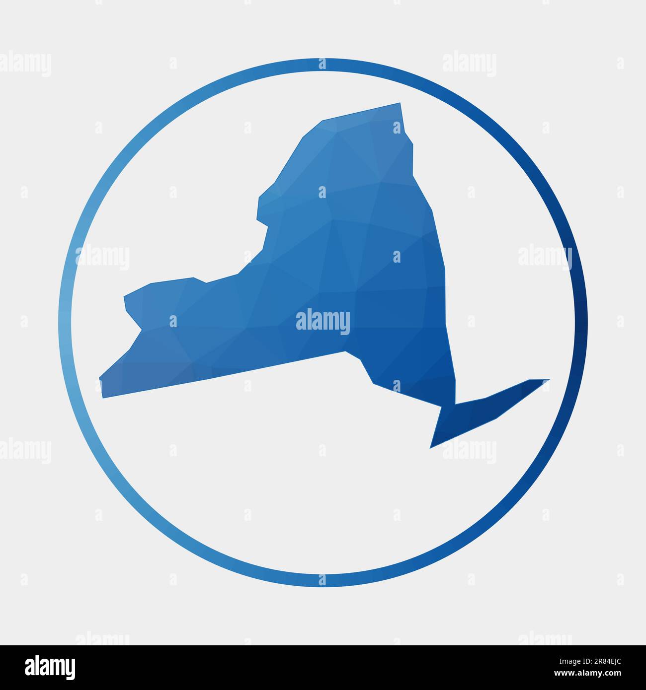 New York icon. Polygonal map of the US state in gradient ring. Round ...