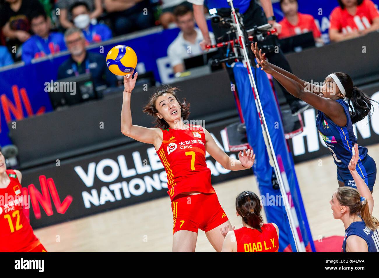 Wang Yuanyuan (#7) of China seen in action during the preliminary match of FIVB Volleyball ...