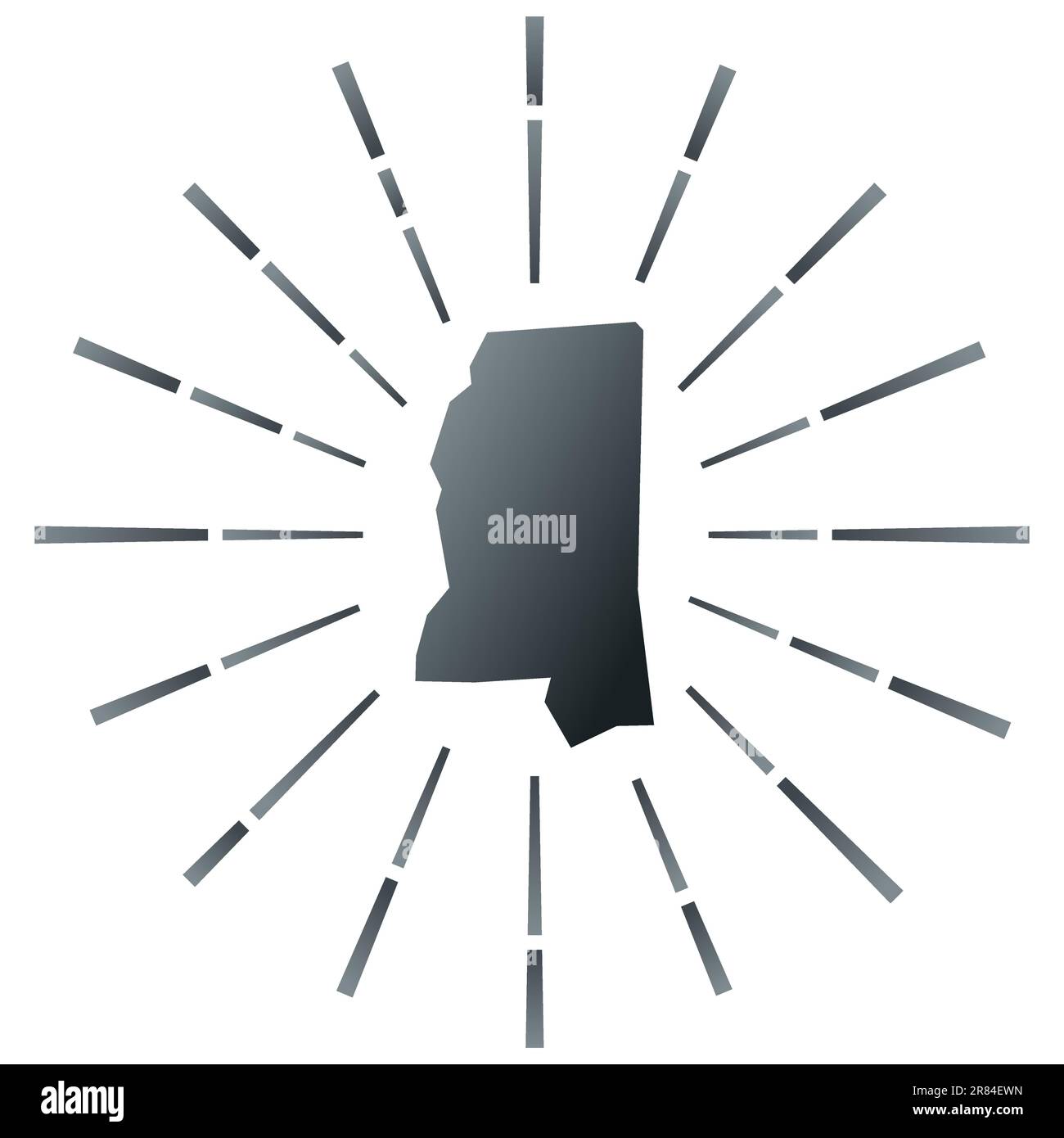 Mississippi gradiented sunburst. Map of the US state with colorful star ...