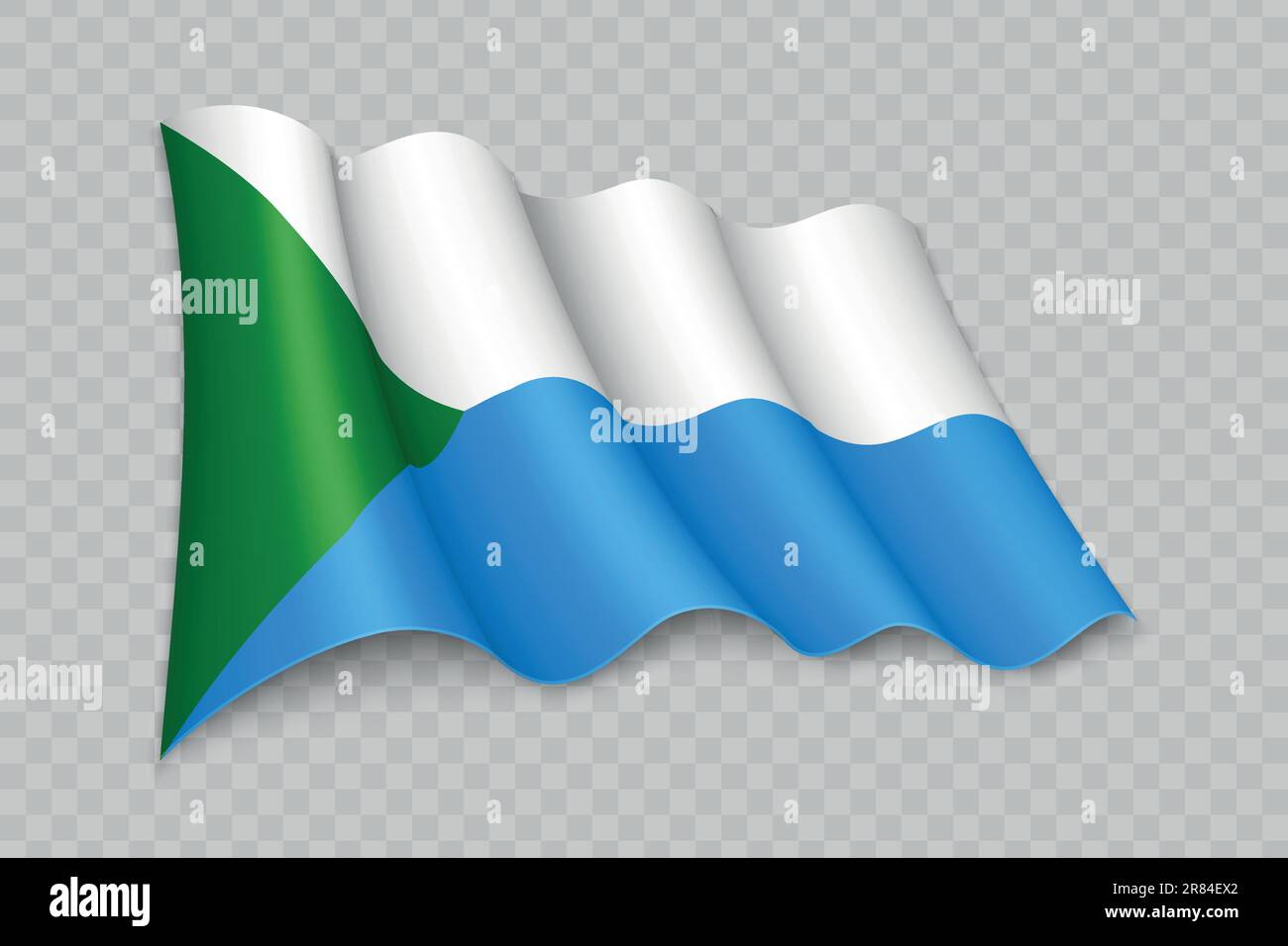 3D Realistic waving Flag of Khabarovsk Krai is a region of Russia on transparent background ...
