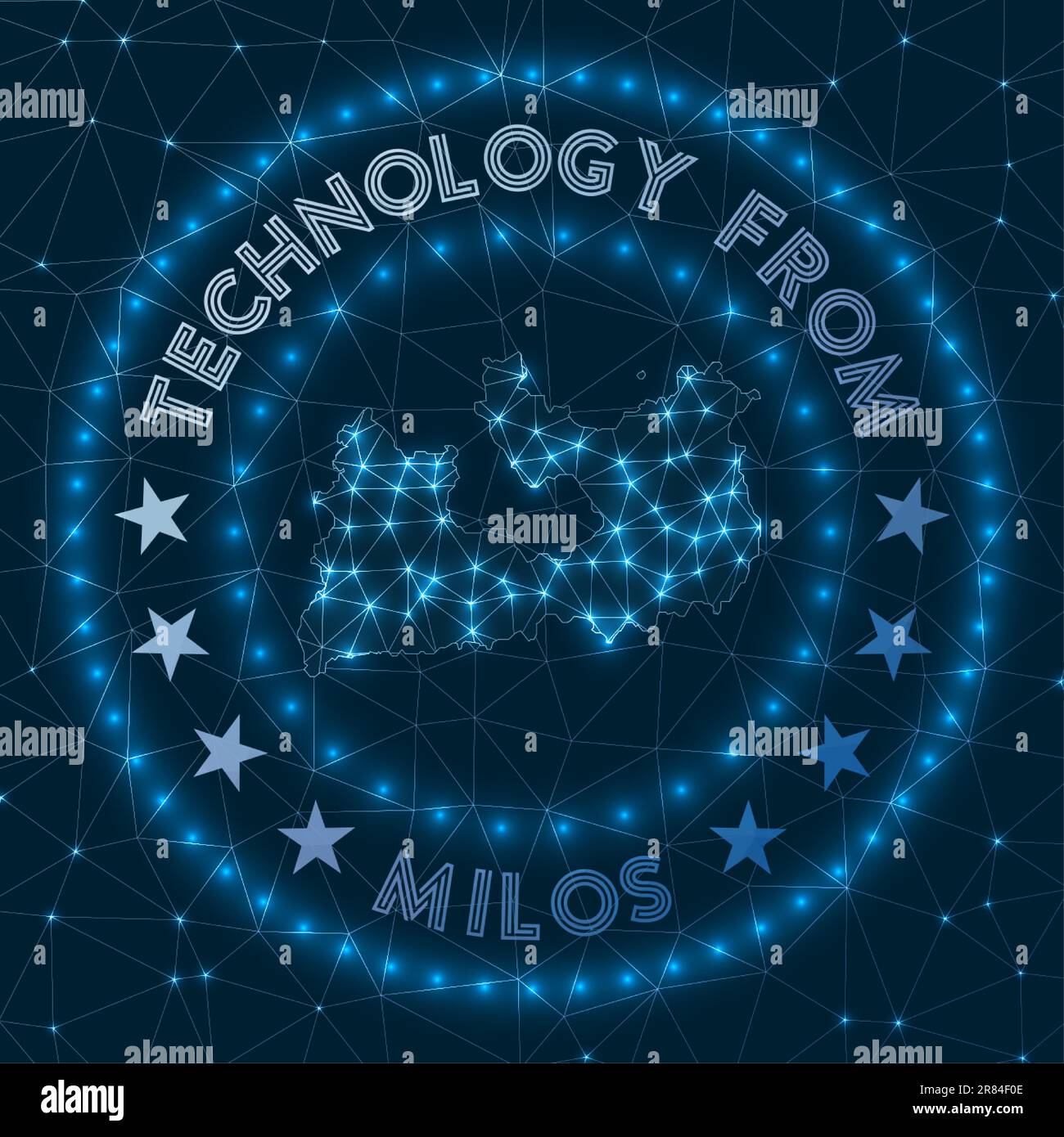 Technology From Milos. Futuristic geometric badge of the island ...