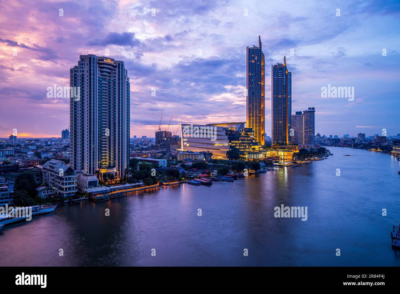 Bangkok Chao Phraya River looking towards Icon Siam Shopping Mall at ...