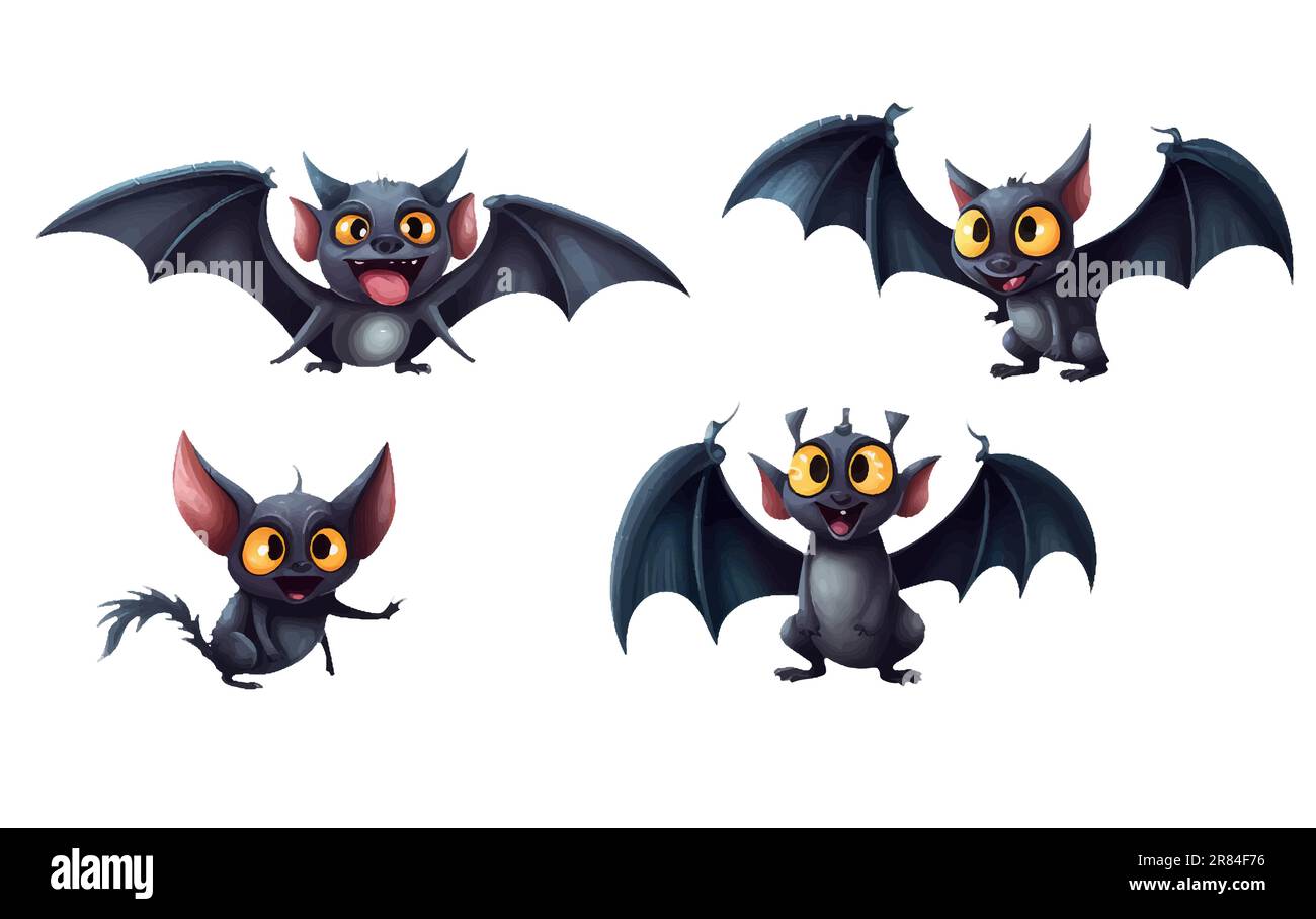 set vector illustration of magic black evil bat halloween concept ...