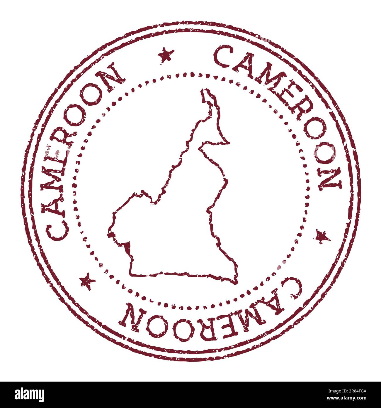 Cameroon round rubber stamp with country map. Vintage red passport ...