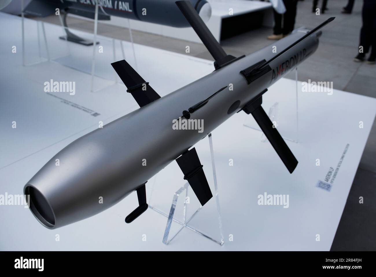 The Akeron LP missile is on display during the Paris Air Show in Le Bourget, north of Paris ...