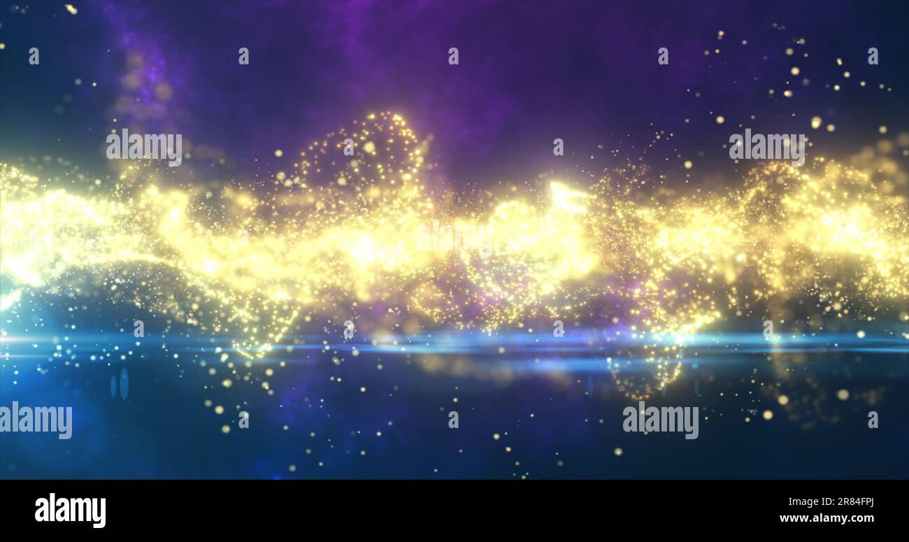 Abstract yellow glowing flying waves of energy particles futuristic ...