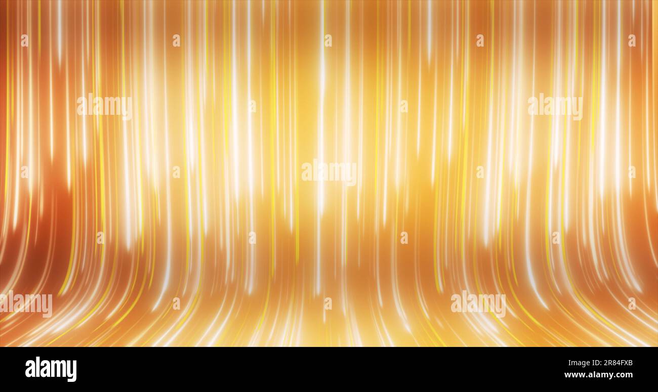 Abstract yellow lines energy magical glowing falling on a curved gold ...