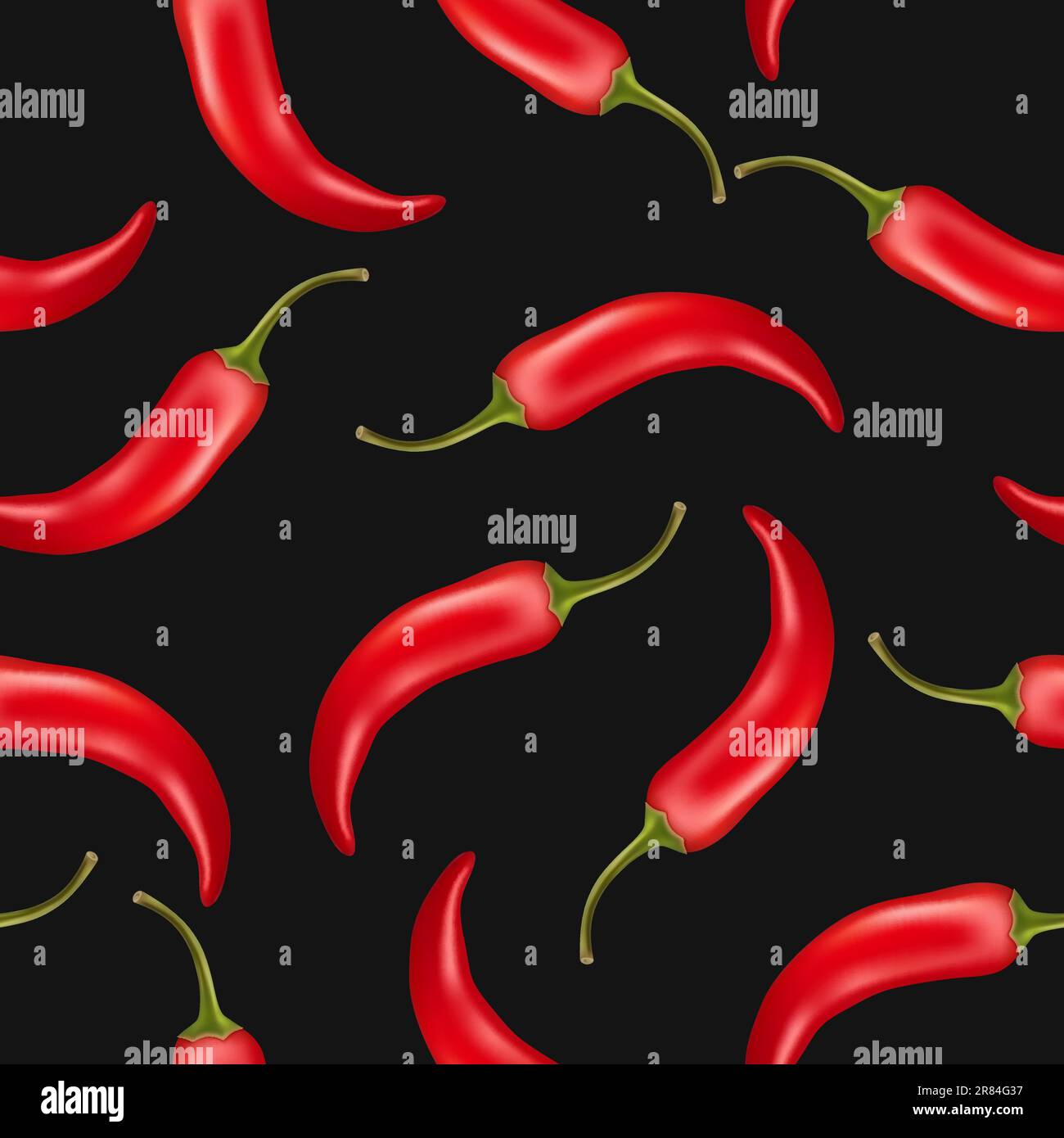 Vector Seamless Pattern with 3d Realistic Red Hot Chilli Pepper on ...