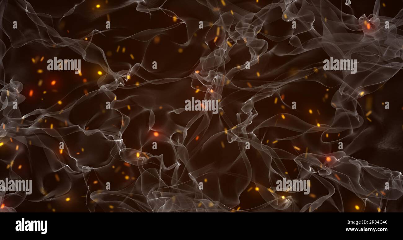 Abstract orange fiery smoke transparent with waves and sparks ...