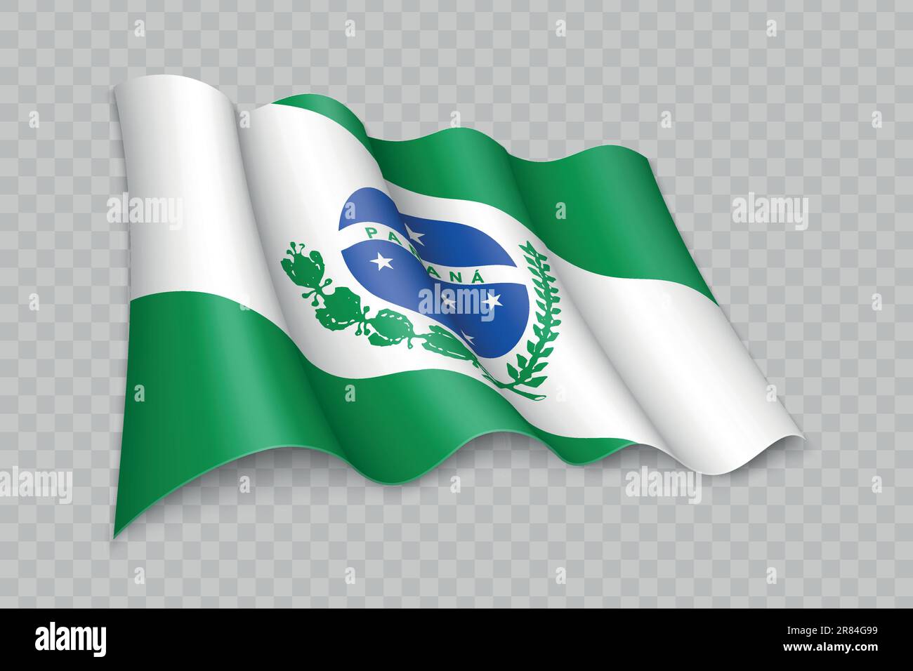 3D Realistic waving Flag of Parana is a state of Brazil on transparent background Stock Vector ...
