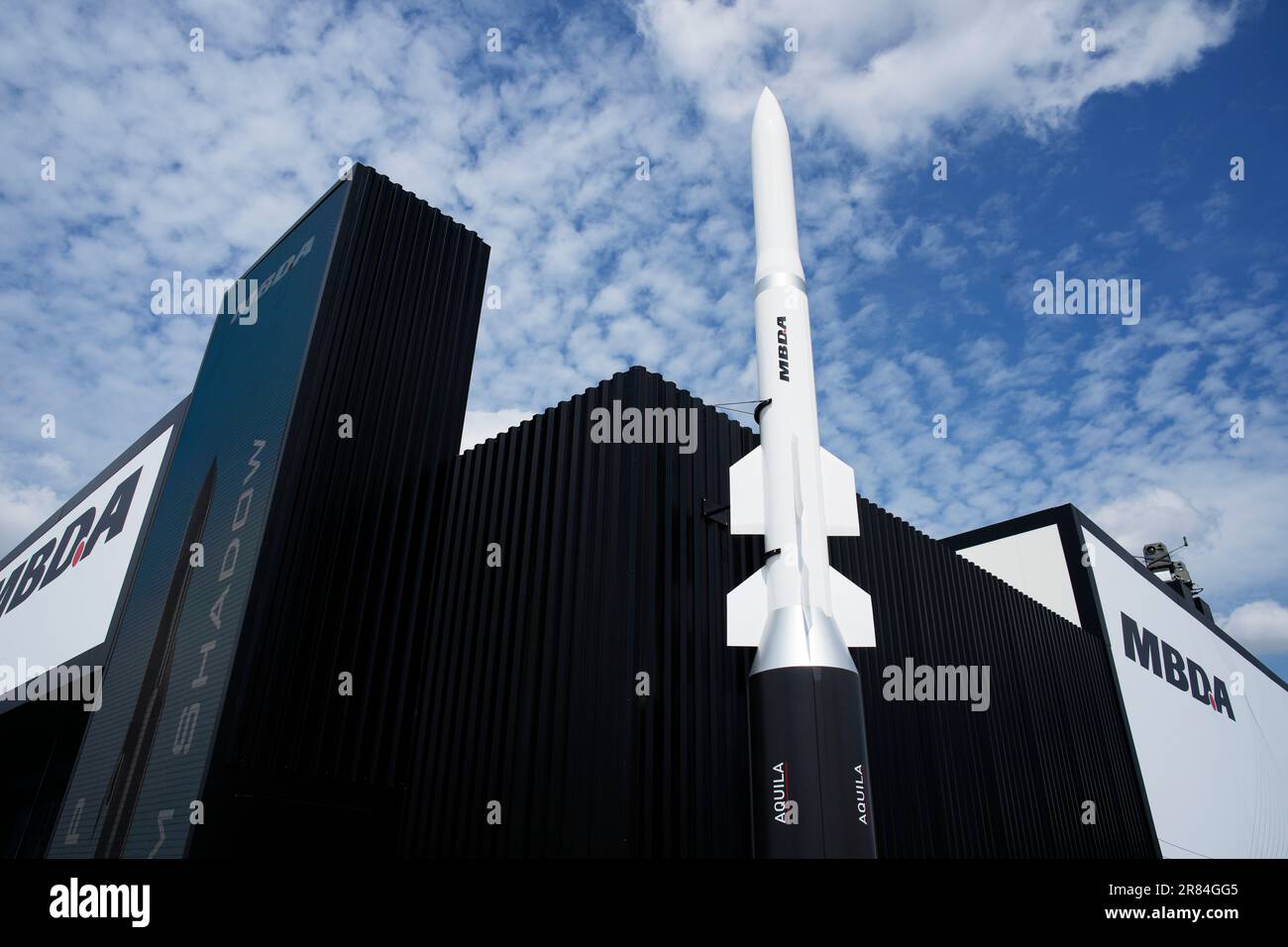 The MBDA group three-stage Aquila hypersonic interceptor is on display ...