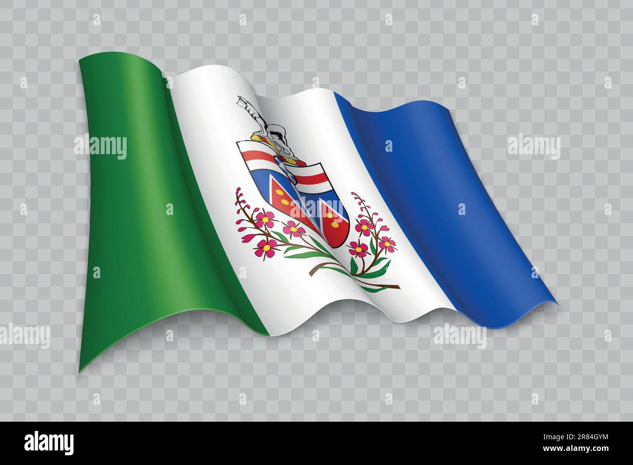 3D Realistic waving Flag of Yukon is a state of Canada on transparent ...