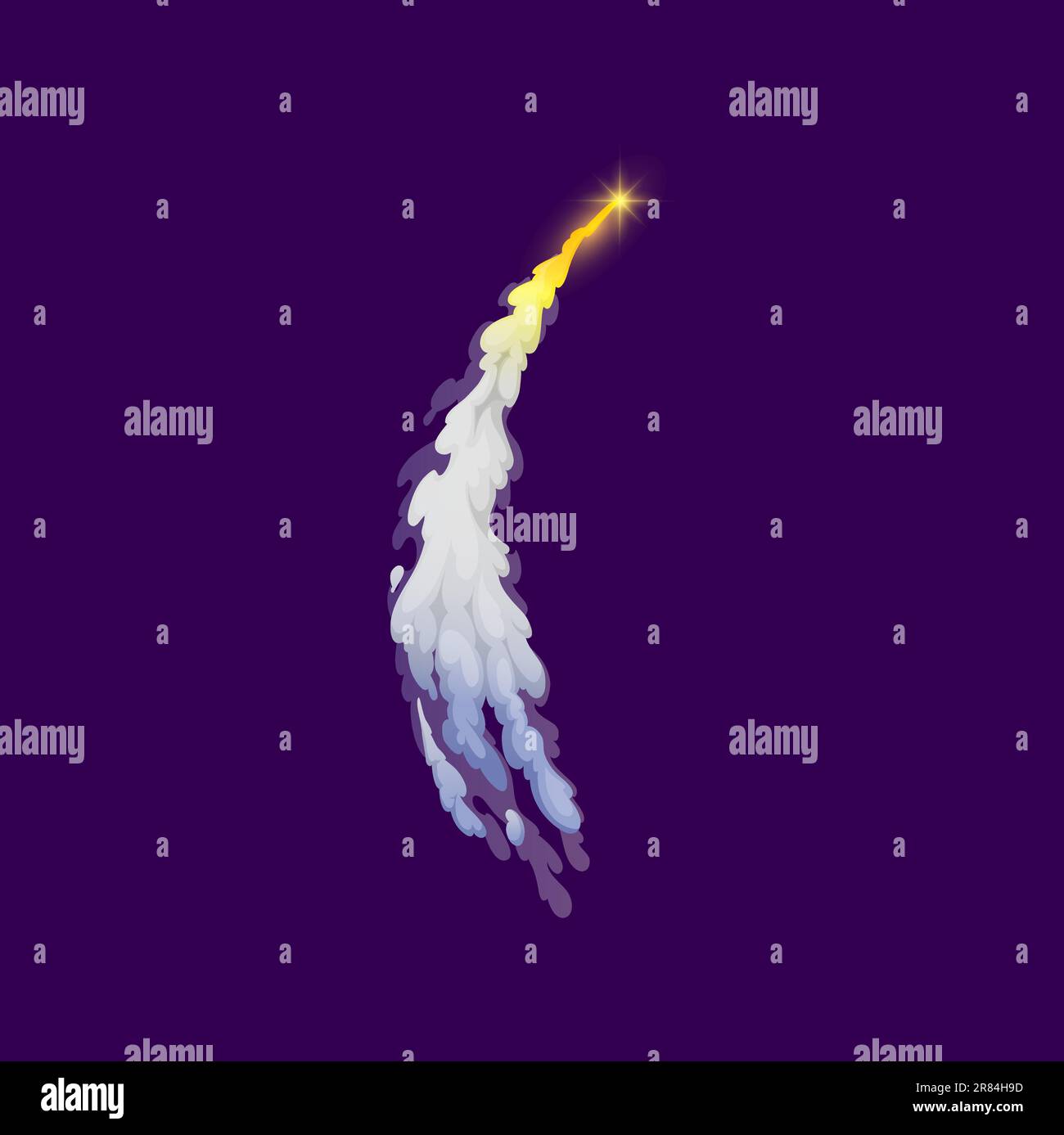 Cartoon rocket launch smoke trail. Space rocket or jet airplane flight ...