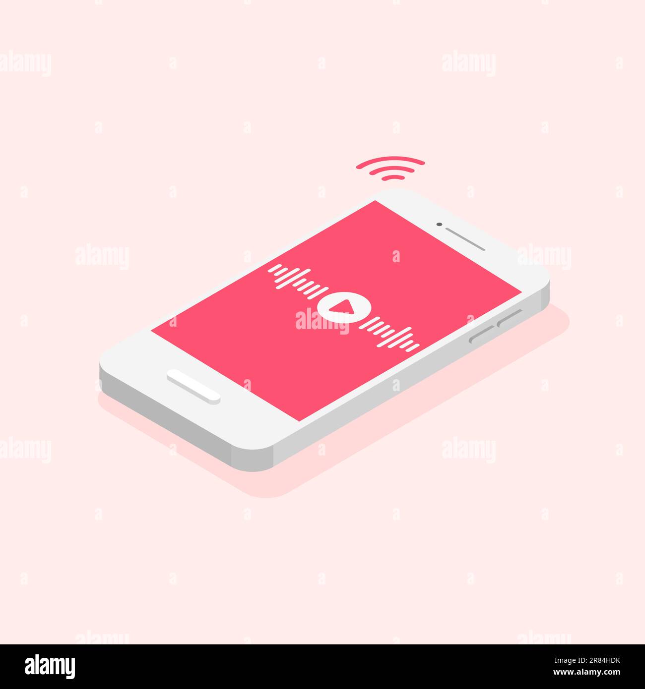 Isometric Smartphone With Podcast On A Screen Mobile App Infographic Audio Waves Recording On