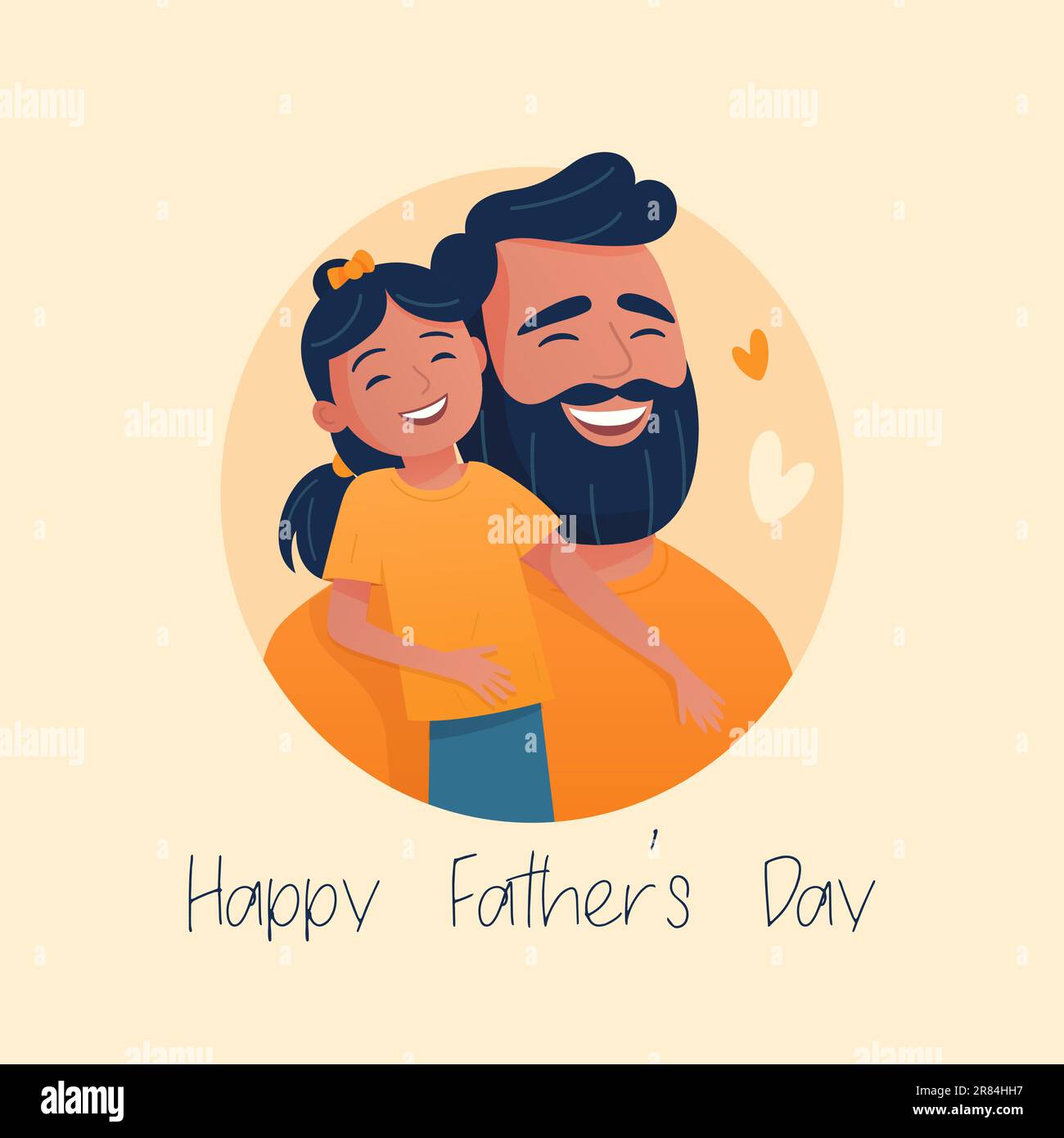 Cartoon Flat Characters - Father and His Little Daughter. Happy Smiling ...