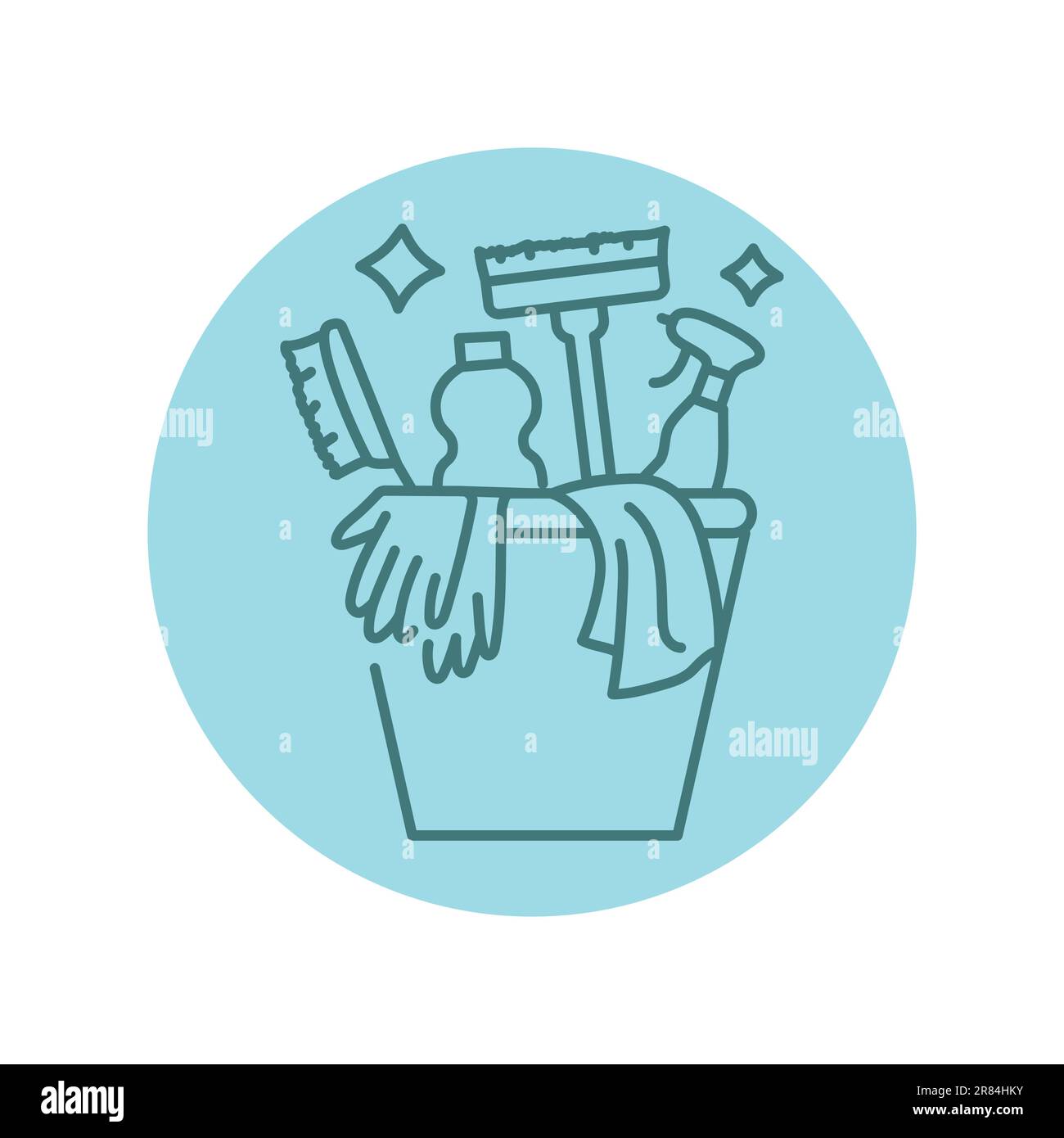 Bucket with cleaning supplies black line icon. Cleaning company ...