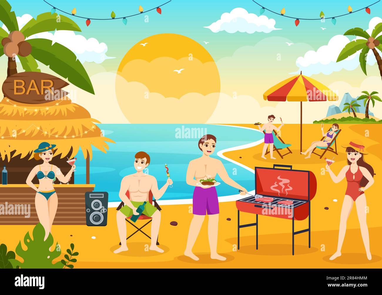 Barbecue and Grill Set Vector Illustration People Grilling or BBQ Party ...
