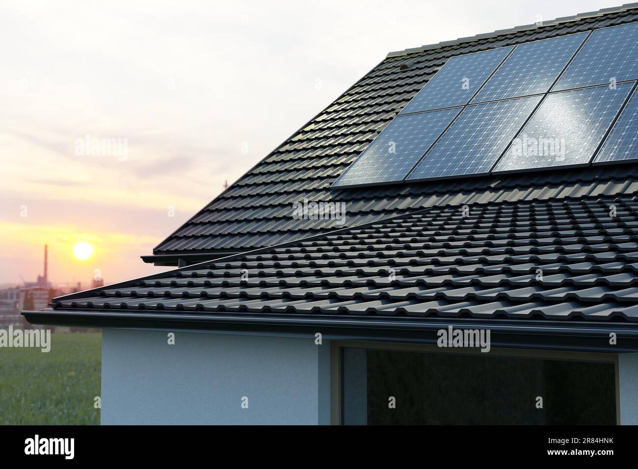Solar panels, photovoltaics on the roof. Alternative electricity source ...