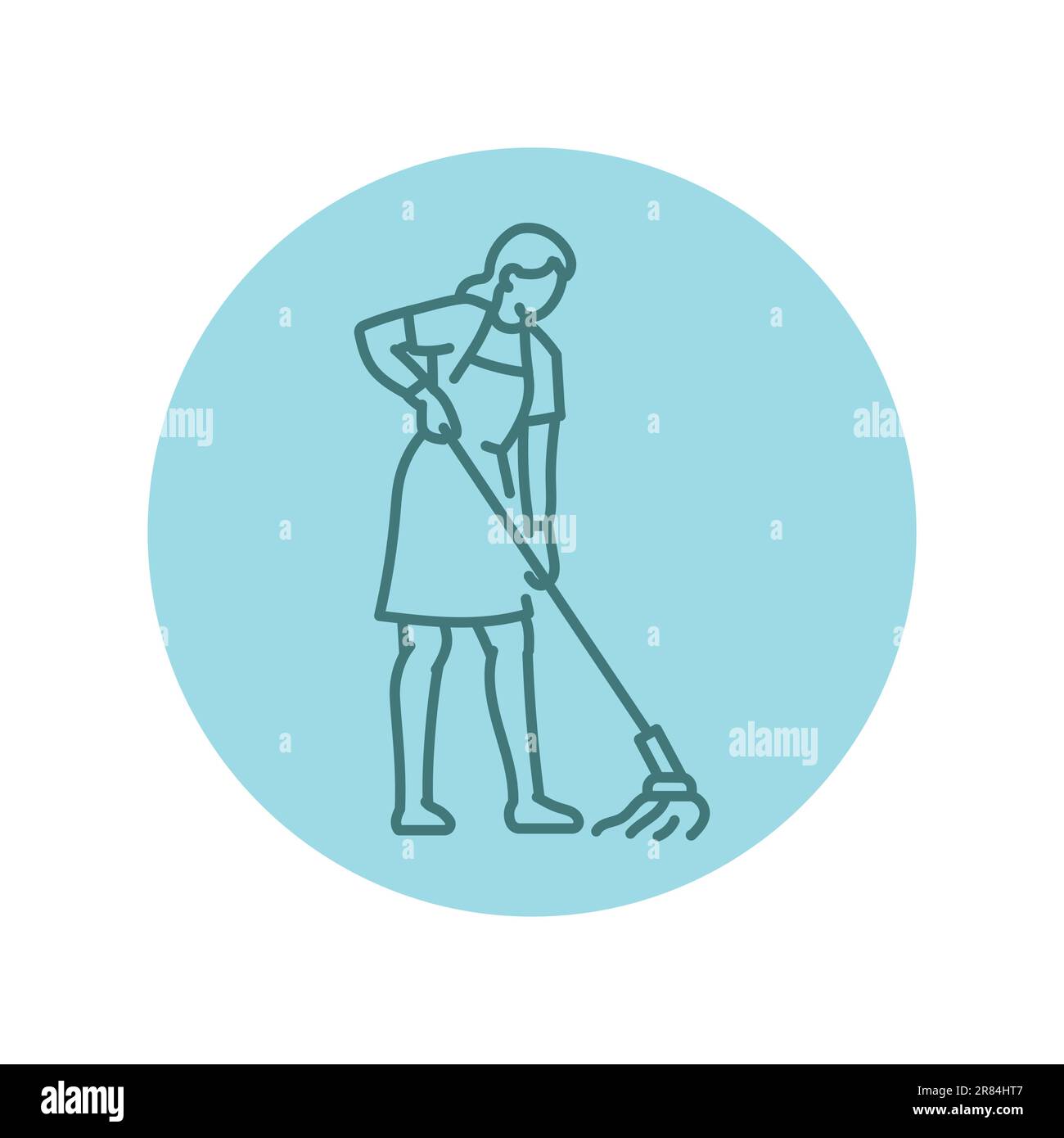 Cleaning woman with a mop black line icon. Pictogram for web page ...