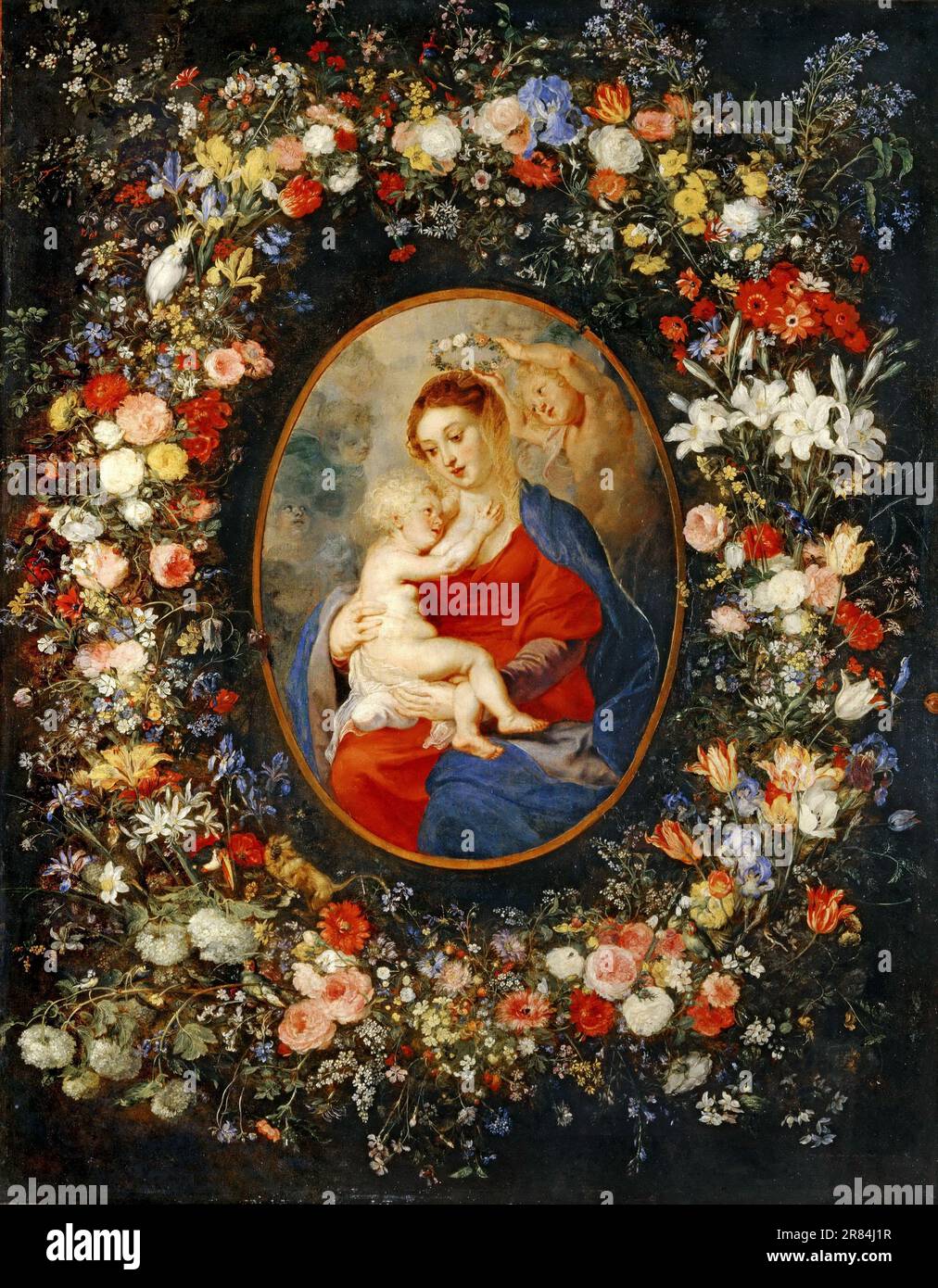 Madonna and Child with Angels in a Garland of Flowers. Jan Brueghel the ...