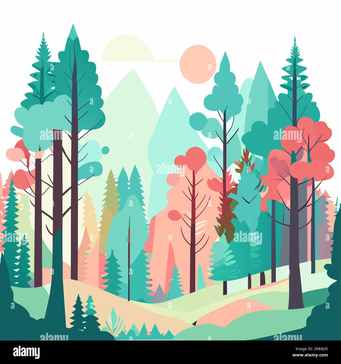 Horizontal banner of forest background, silhouettes of trees Stock ...