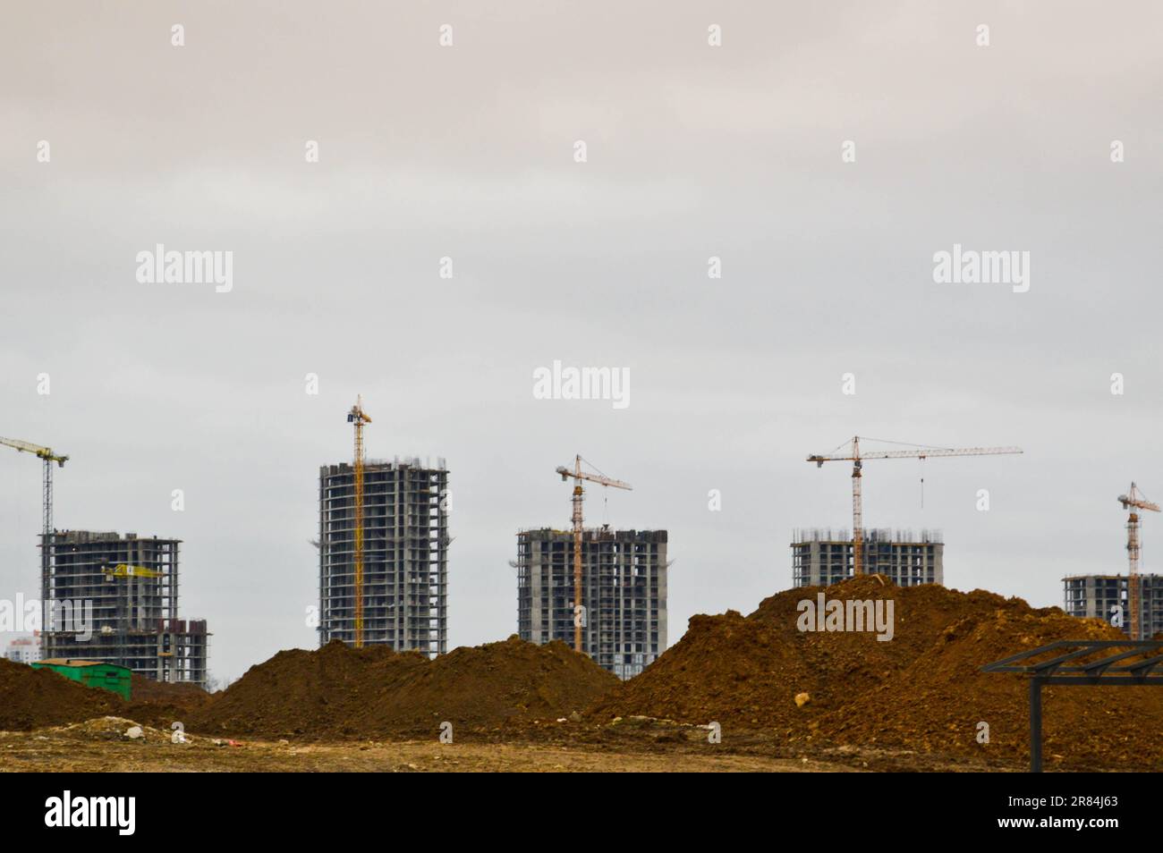 Construction of a new microdistrict with high houses, new buildings ...