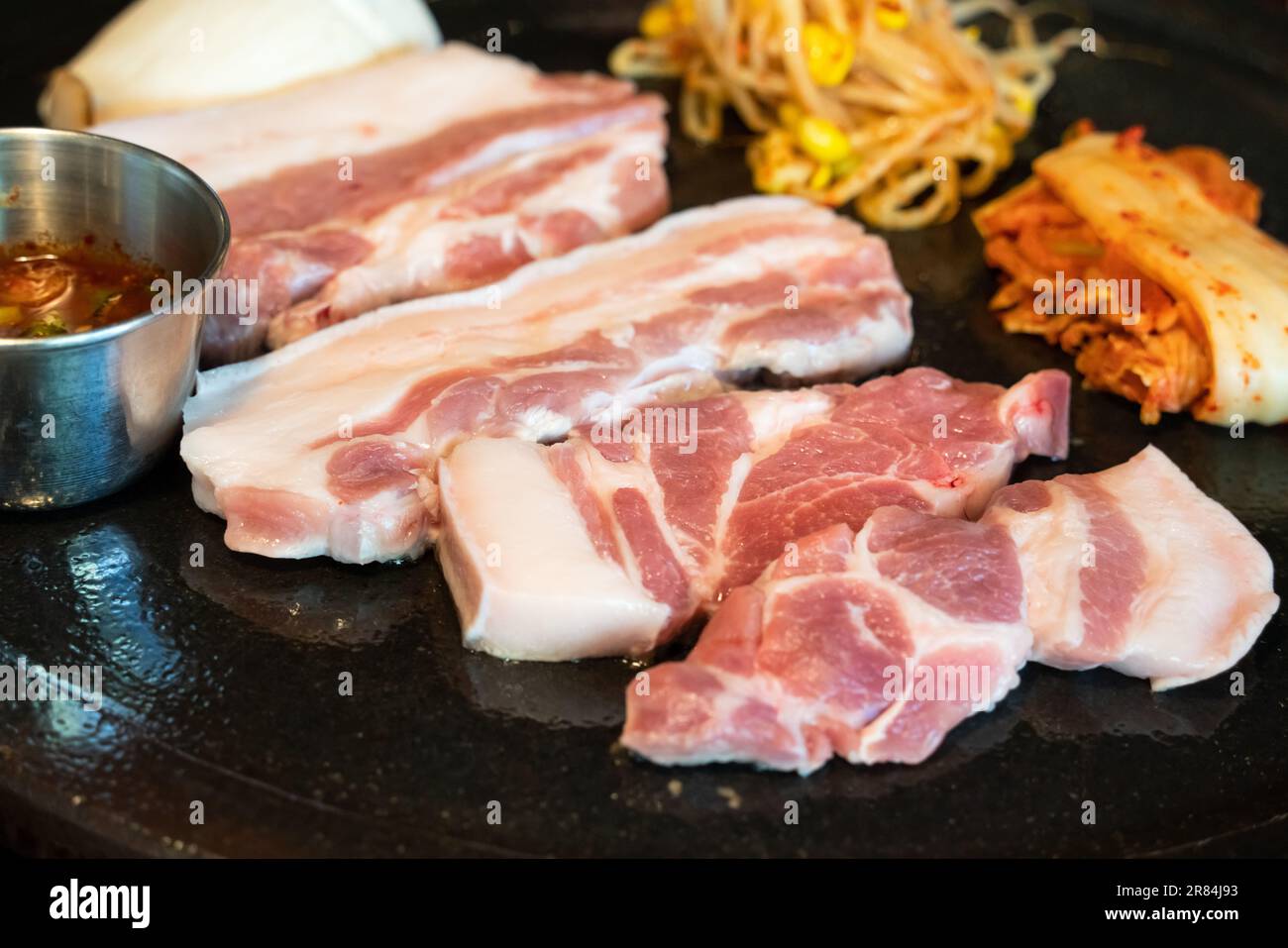 Pan-fried black pork meal in Jeju Korean restaurant, fresh delicious ...