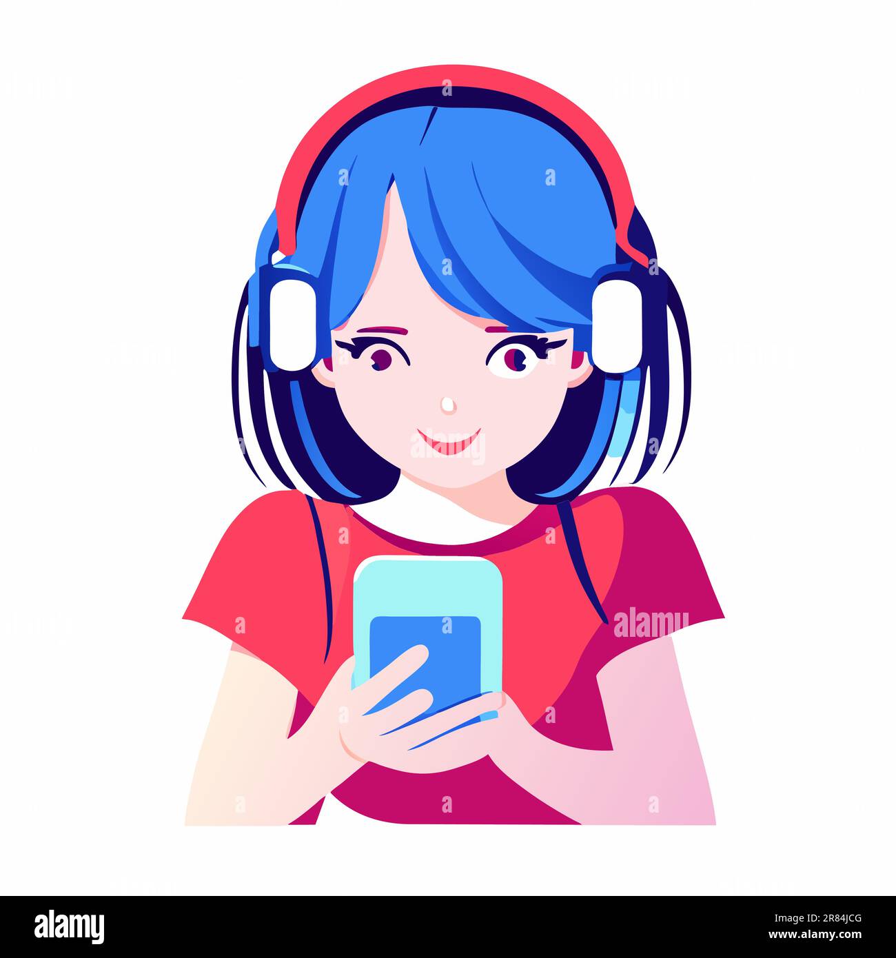 little girl playing smartphone. gaming, watching. happy smile. vector ...