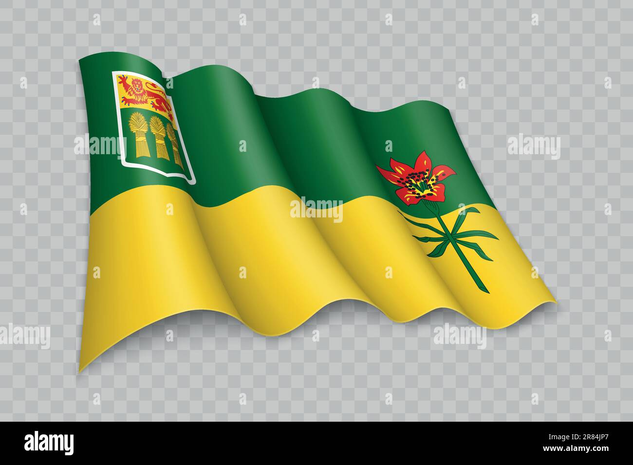3D Realistic waving Flag of Saskatchewan is a state of Canada on transparent background Stock ...