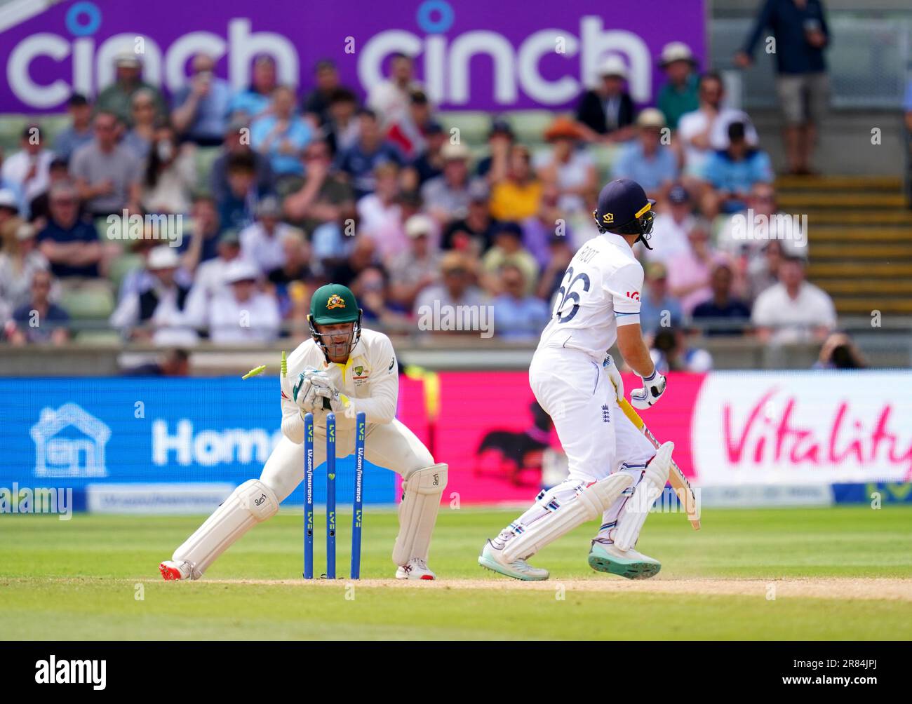 England's Joe Root is stumped by Australia's Alex Carey during day four ...