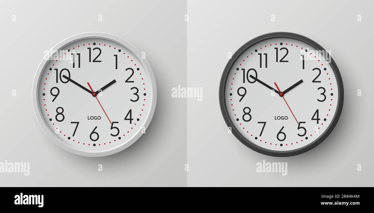 Vector 3d Realistic Round Black, White Color Wall Office Clock with ...