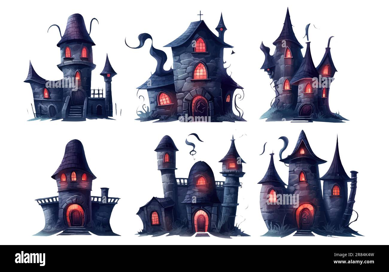 set vector illustration of magic castle halloween concept isolated on ...