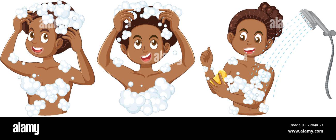 A teen female self care shower routine illustration Stock Vector Image ...