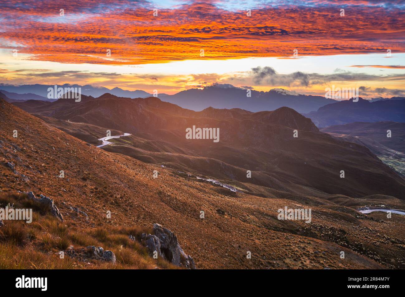 Sunrise scene in beautiful high mountains in Colombia, South America ...
