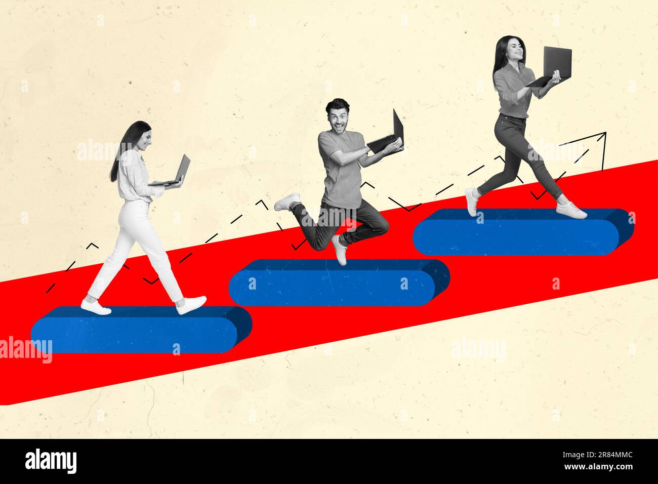 Artwork magazine collage of confident partners achieving success ...