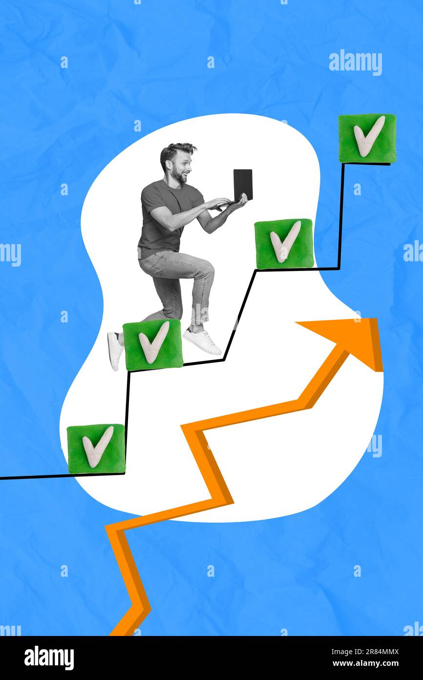 Photo collage artwork picture of purposeful guy getting working success ...