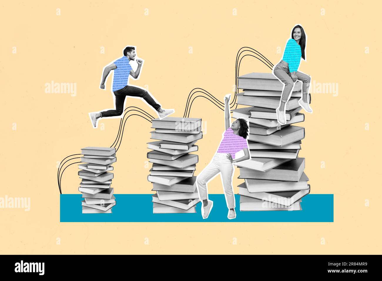 Exclusive picture sketch collage image of happy students getting book ...