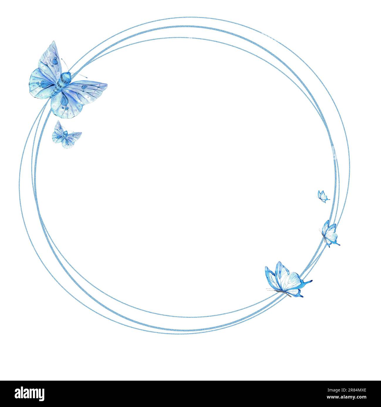 a set of watercolor illustrations. blue butterflies, lotus flowers ...