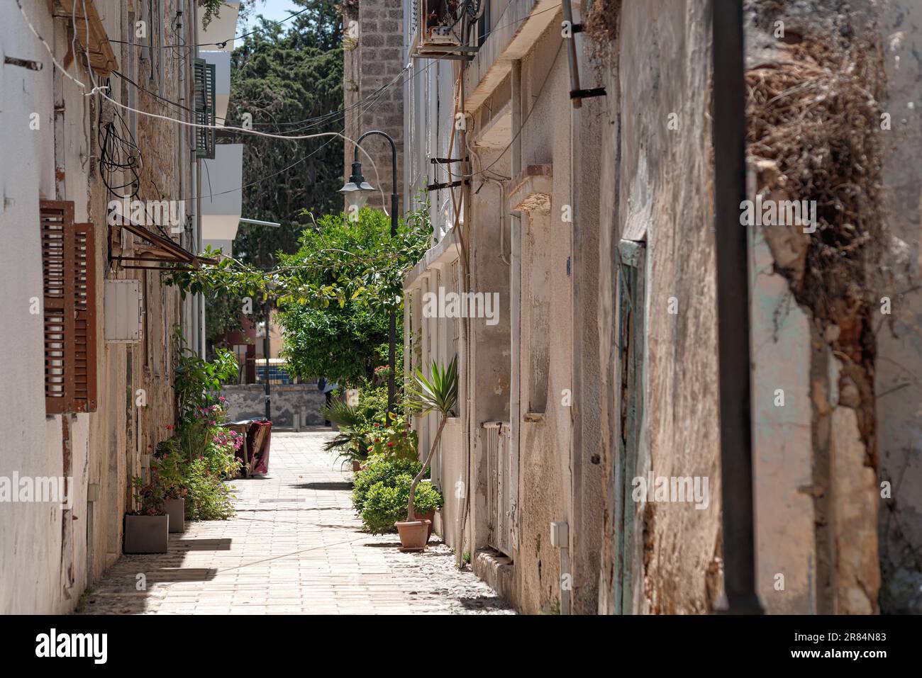 Cozy pedestrian street in the old town of Famagusta. Cyprus Stock Photo ...