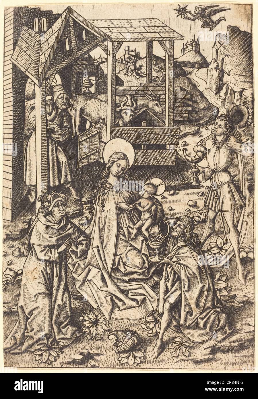 The Adoration of the Magi, German unknown artist, engraving, 1450 Stock Photo - Alamy