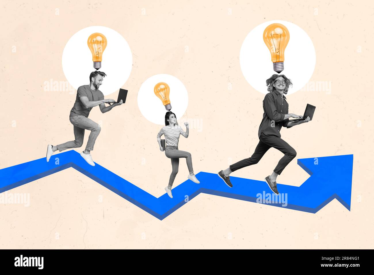 Photo collage picture of purposeful colleagues running achieving ...