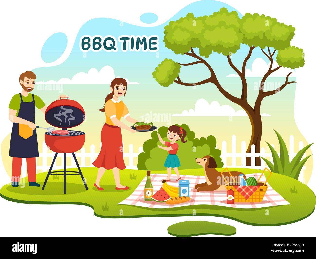 Barbecue and Grill Set Vector Illustration Kids Grilling or BBQ Party ...